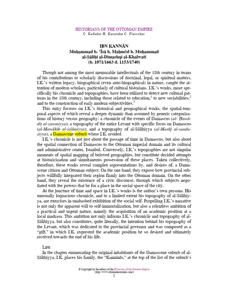 Muhammad b Isa Ibn Kannan d 1741 | PDF | Damascus | Ottoman Empire