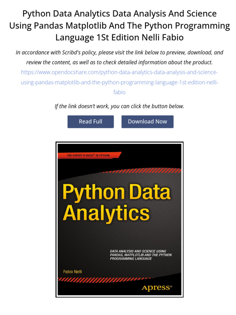 Python Data Analytics Data Analysis and Science Using Pandas Matplotlib and the Python ...