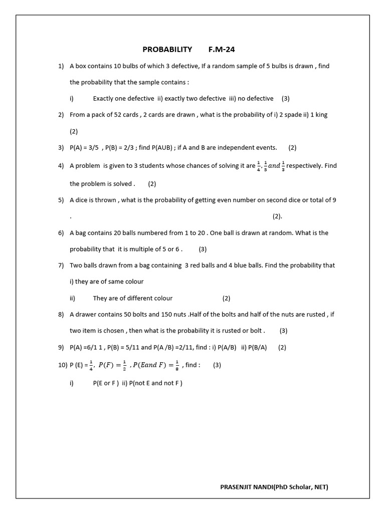 Probability Class 11 Test | PDF