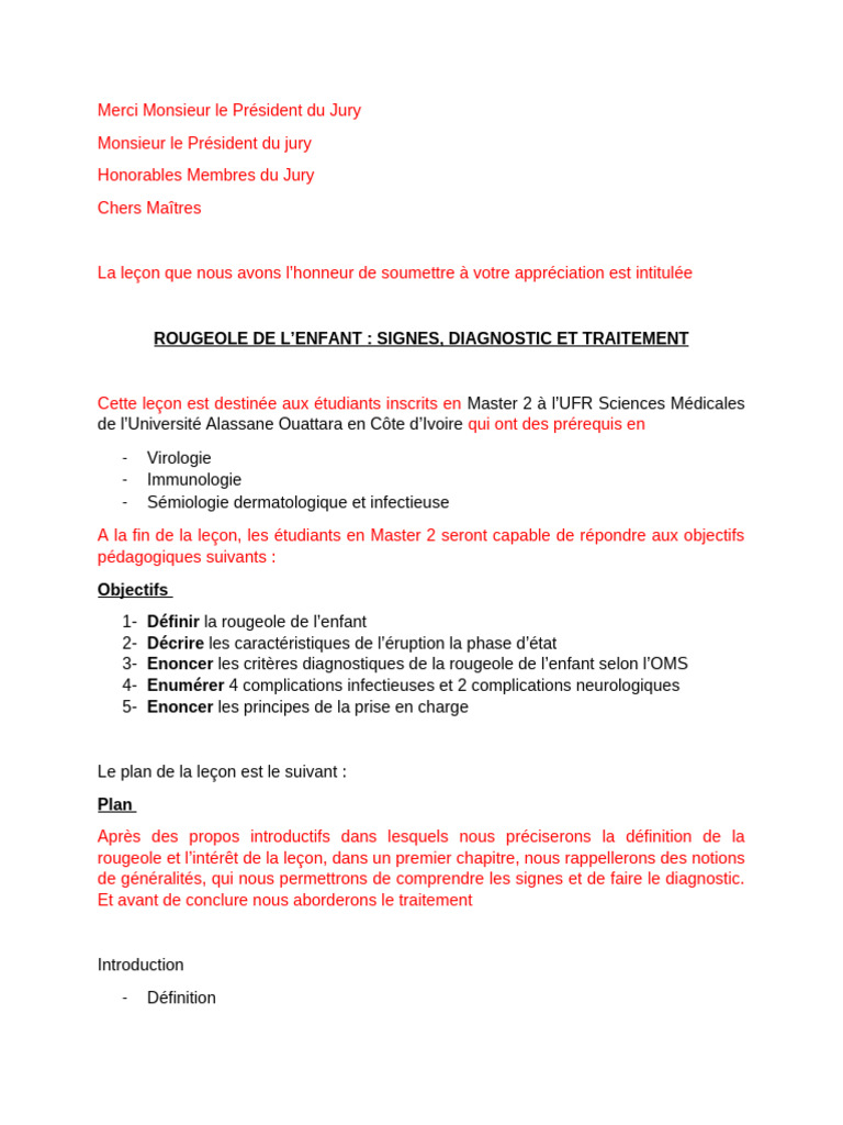 Rougeole de l'Enfant : Diagnostic et Traitement | PDF | Rougeole ...