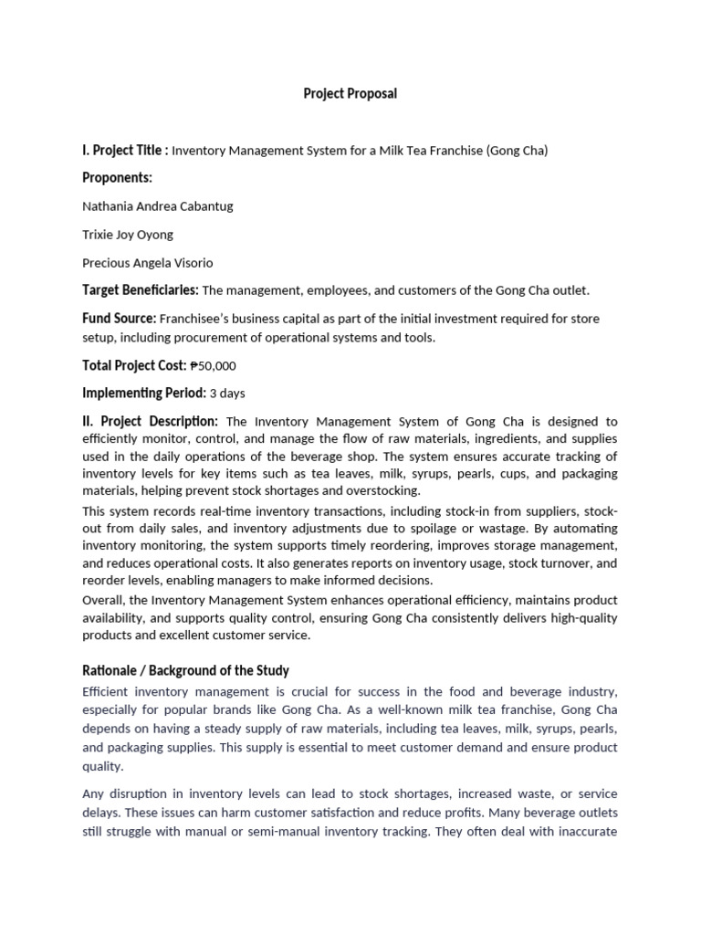 Inventory Management System Proposal for Gong Cha | PDF | Inventory ...