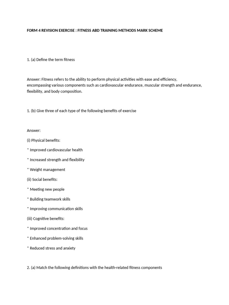 Form 4 Revision Fitness and Training Methods Mark Scheme | PDF ...
