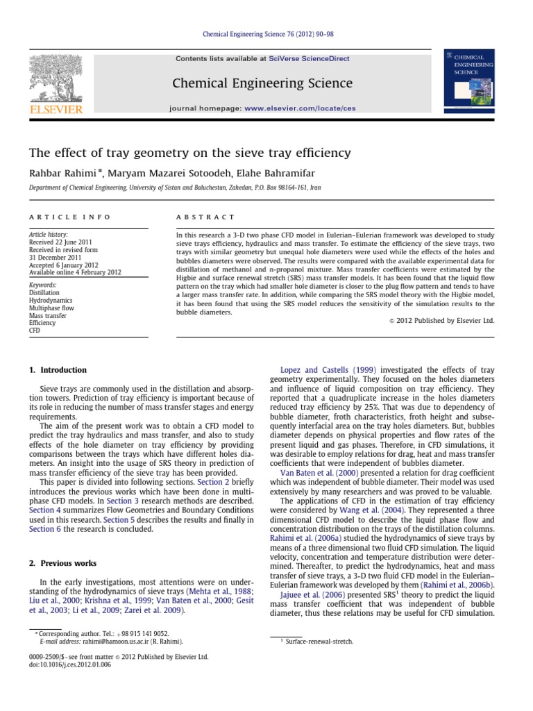 The Effect of Tray Geometry On The Sieve Tray Efficiency | PDF