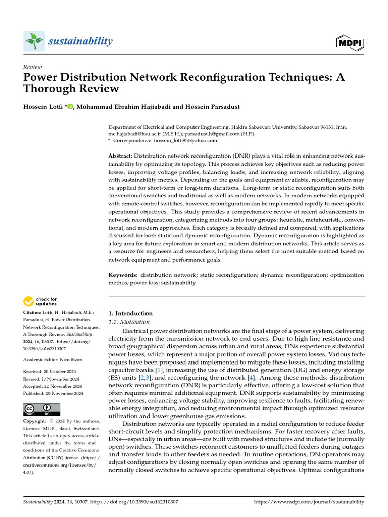 Power Distribution Network Reconfiguration Techniques a Thorough Review ...