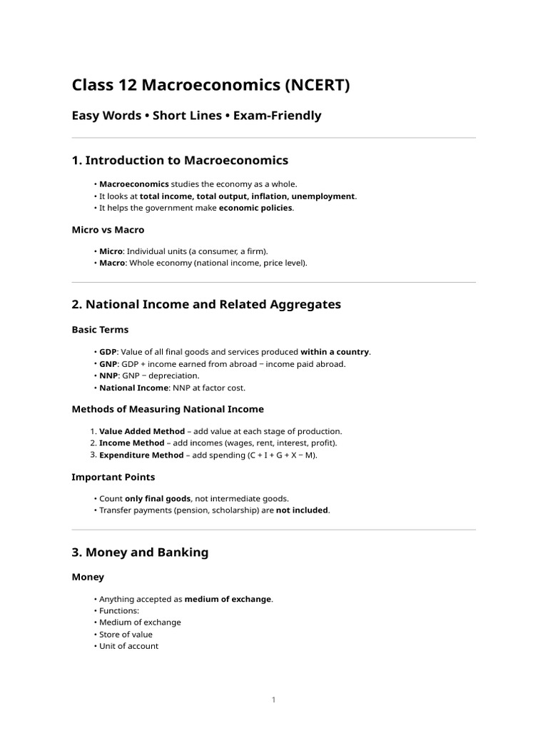 Class 12 Macroeconomics Study Guide | PDF | Macroeconomics | Measures ...