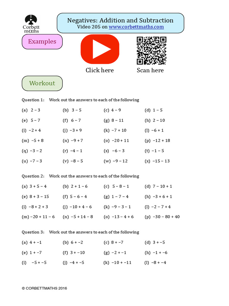 Negatives Addition and Subtraction PDF (1) | PDF | Subtraction ...
