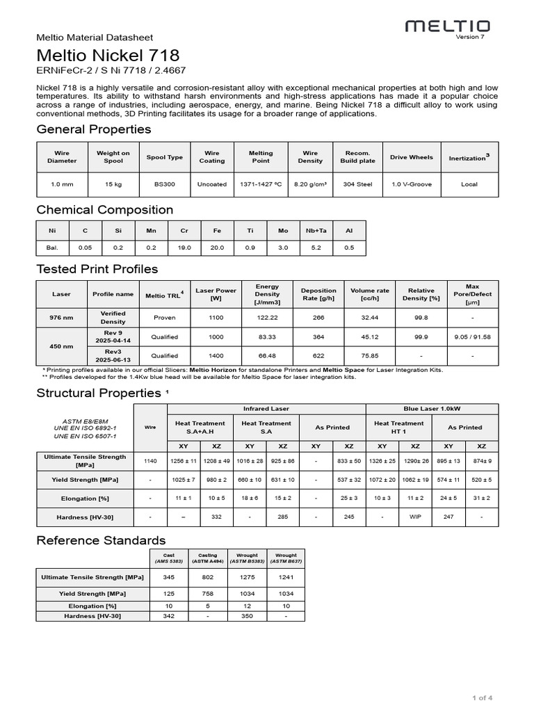 Meltio_Nickel_718_datasheet_v8_04-12-2025 | PDF | 3 D Printing | Heat ...