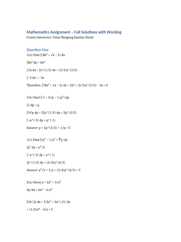 Math Assignment Full Working | PDF