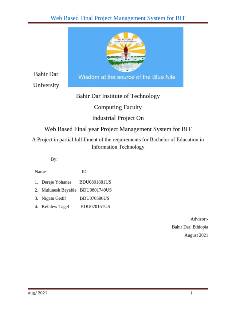 Web Based Final Year Project Management System for BIT | PDF | Use Case ...