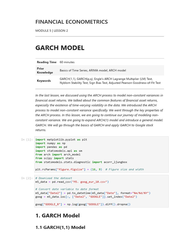 Financial Econometrics Module 5 Lesson 2 (1) | PDF | Statistical ...