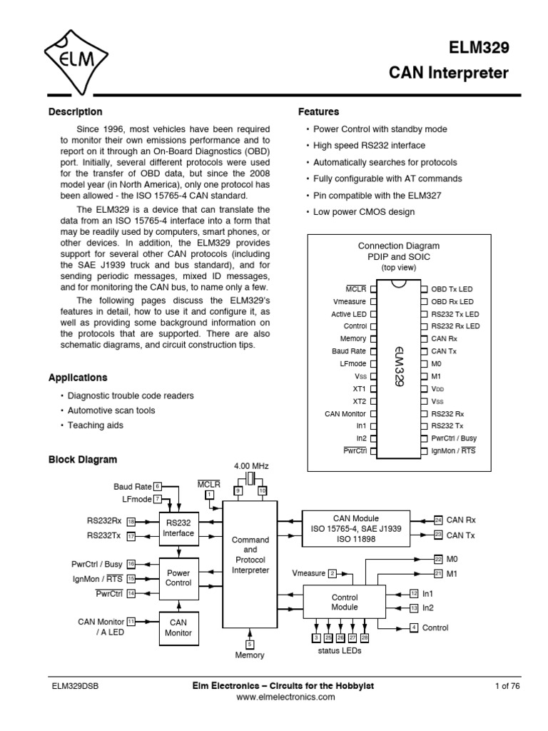 ELM329 CAN Interpreter Overview | PDF | Electronic Circuits | Electronics