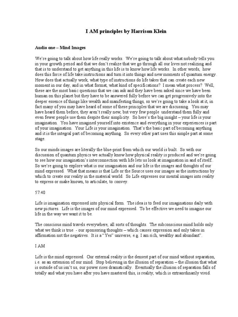 I AM Principles by Harrison Klein | PDF | Thought | Imagination
