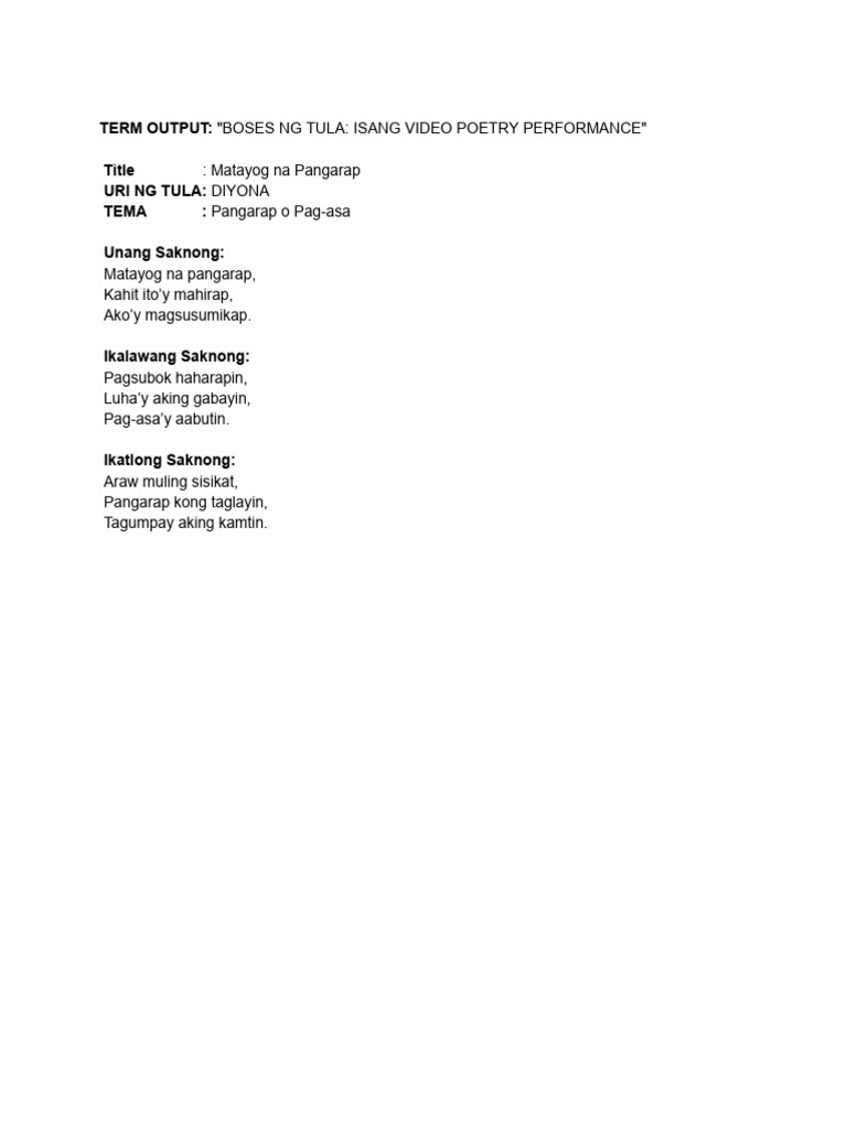 Sherilyn Mae Pineda - MIDTERM OUTPUT- -Boses Ng Tula- Isang Video ...