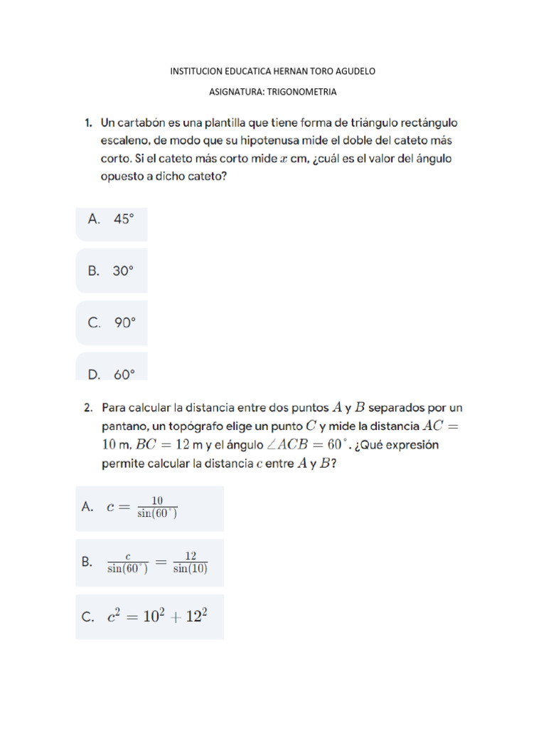 Prueba de Trigonometria | PDF