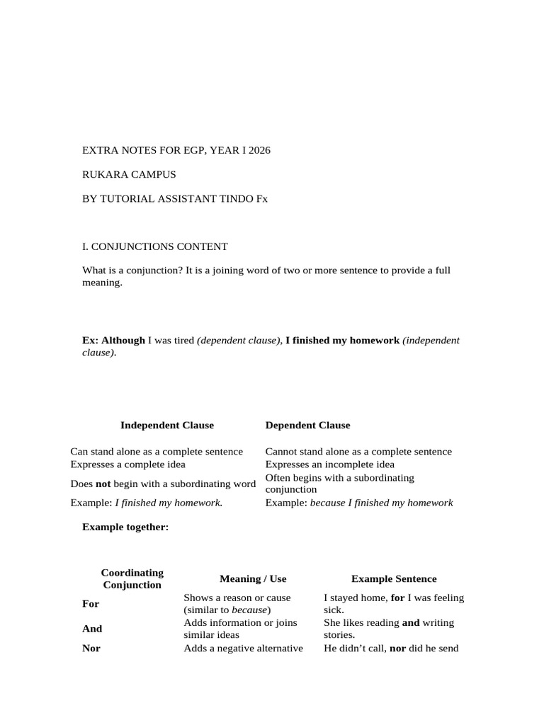 CONJUNCTIONS, ADJECTIVES AND ADVERBS' EXTRAT NOTES FOR EGP BY LECT ...