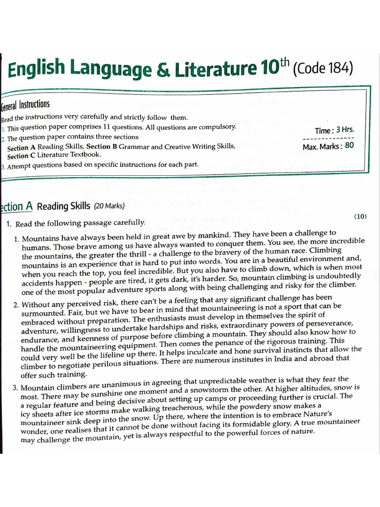 English Sample Paper 2 | PDF