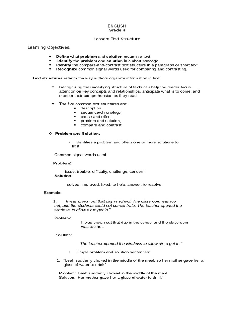 Understanding Text Structures in Grade 4 | PDF | Reading Comprehension ...