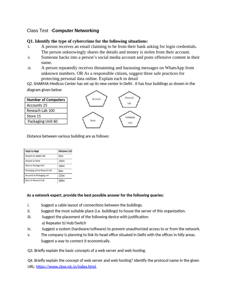Cybercrime and Networking Concepts Test | PDF | Computer Network ...