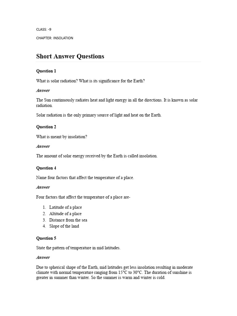INSOLATION NOTES | PDF | Earth | Sun