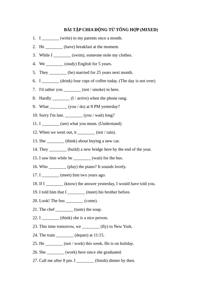 Mixed Verb Tense Exercises | PDF