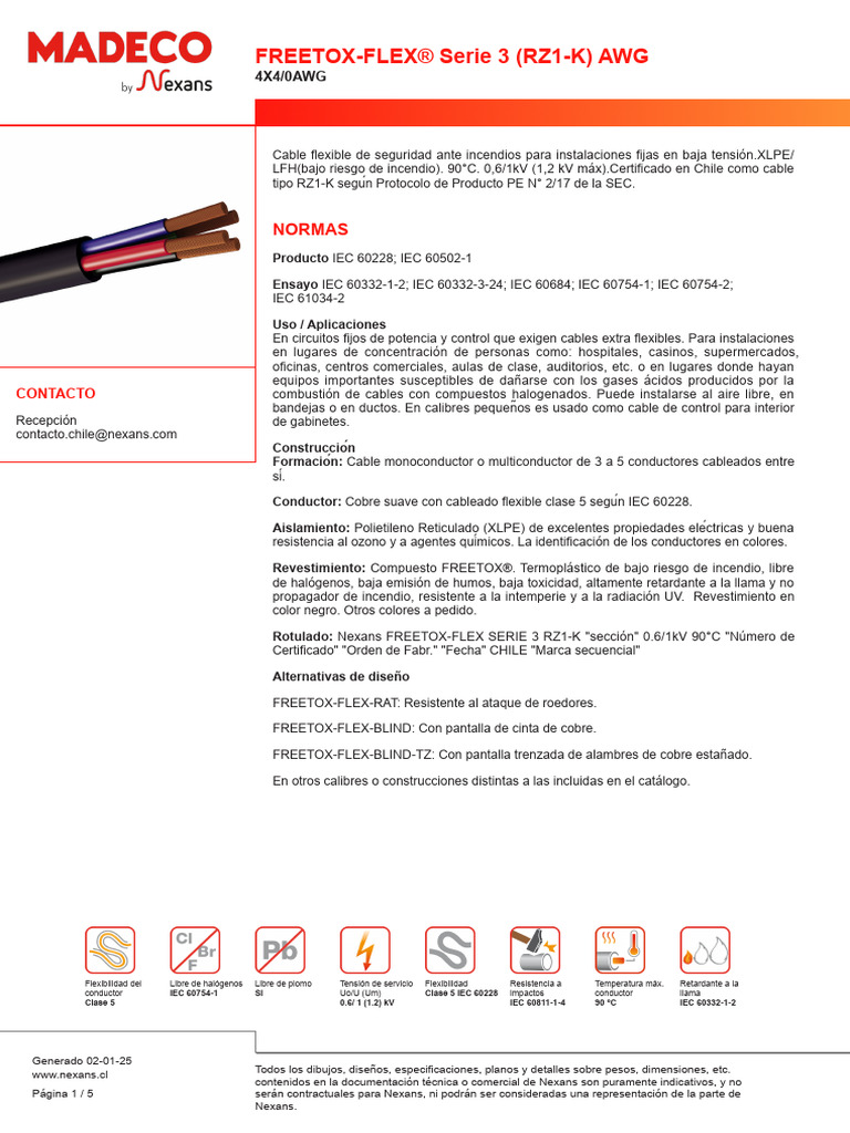 Ficha Técnica Nexans_Cable 4x4-0Awg | PDF | Cobre | Conductor electrico