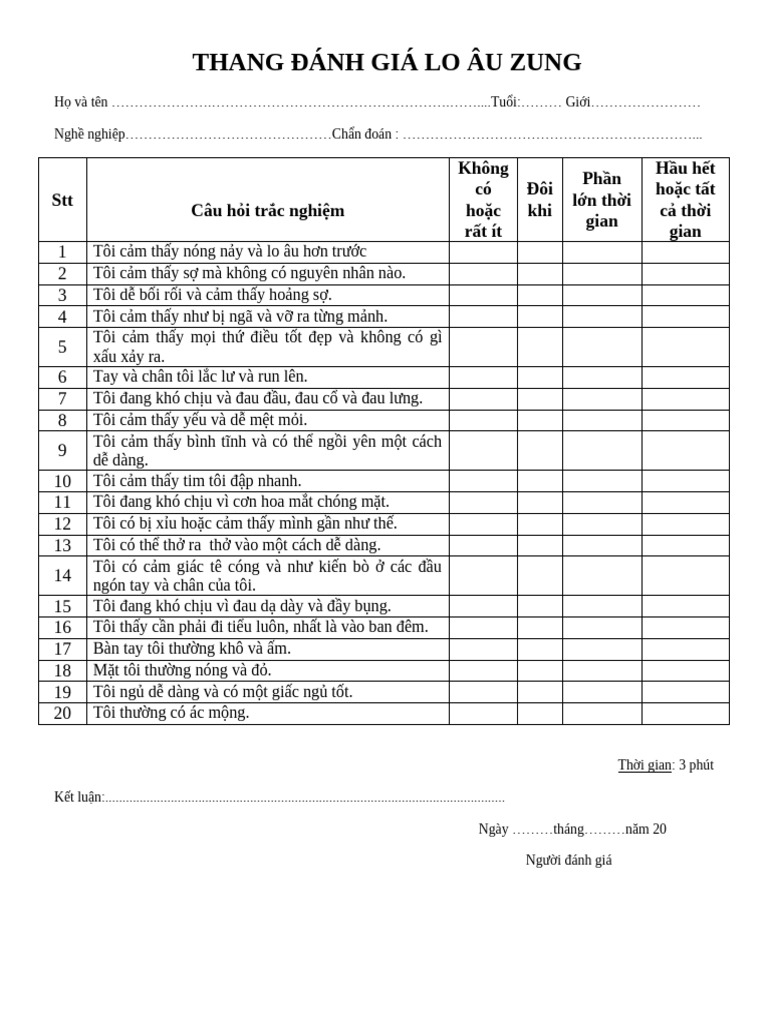 Test Tâm Lý Zung | PDF