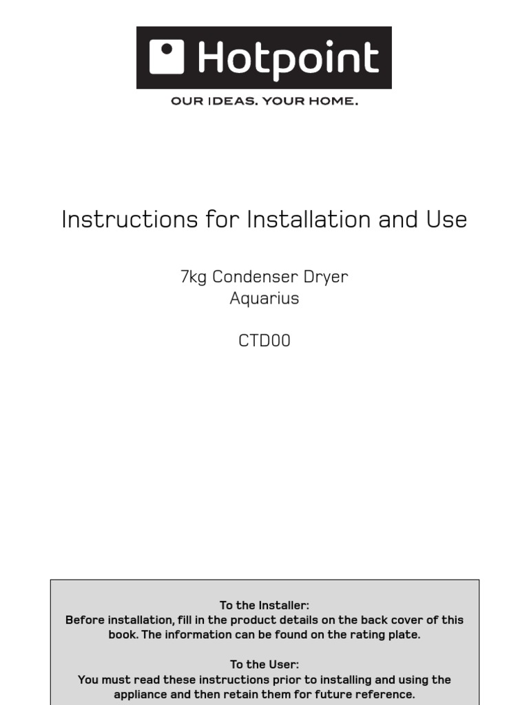 Hotpoint Ctd00 Clothes Dryer User Manual - yellowshell