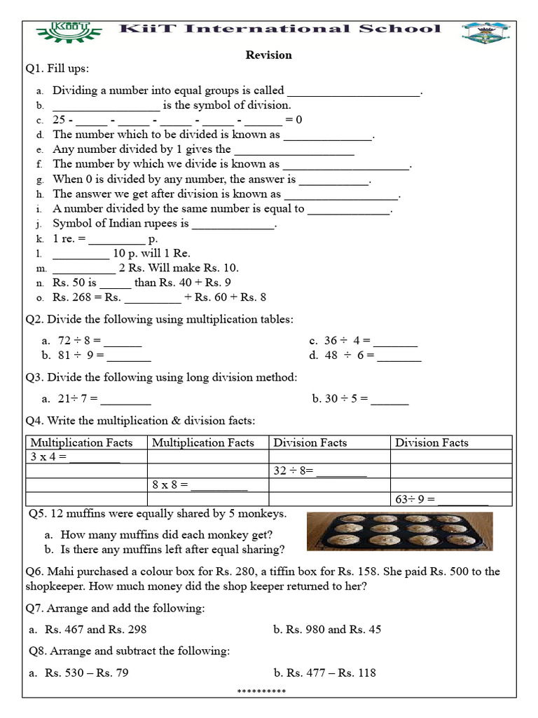 Revision- Division & Money | PDF