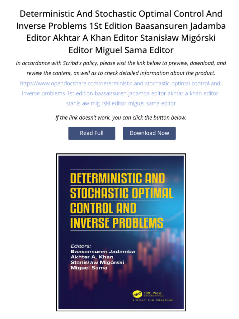 Deterministic and Stochastic Optimal Control and Inverse Problems 1st Edition Baasansuren ...