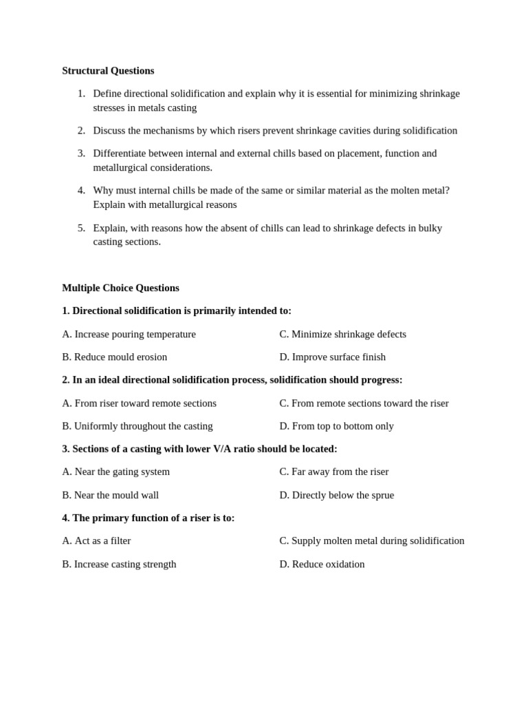 Directional Solidification Qtns | PDF | Mechanical Engineering ...