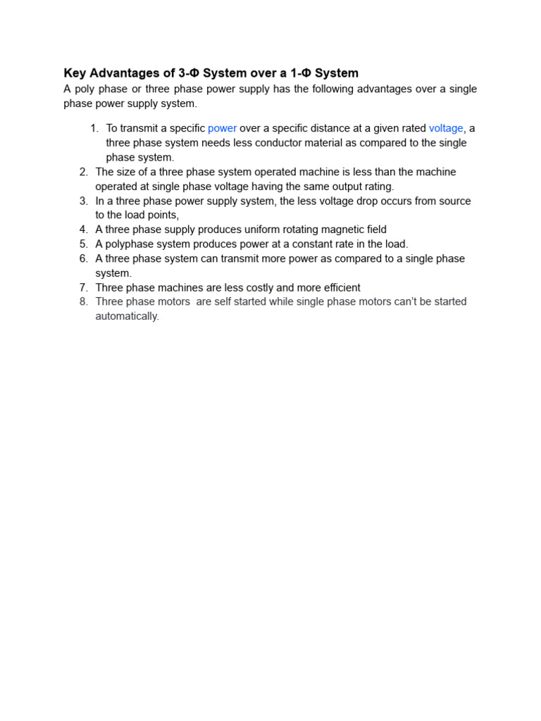 Key Advantages of 3-Φ System Over a 1-Φ System | PDF