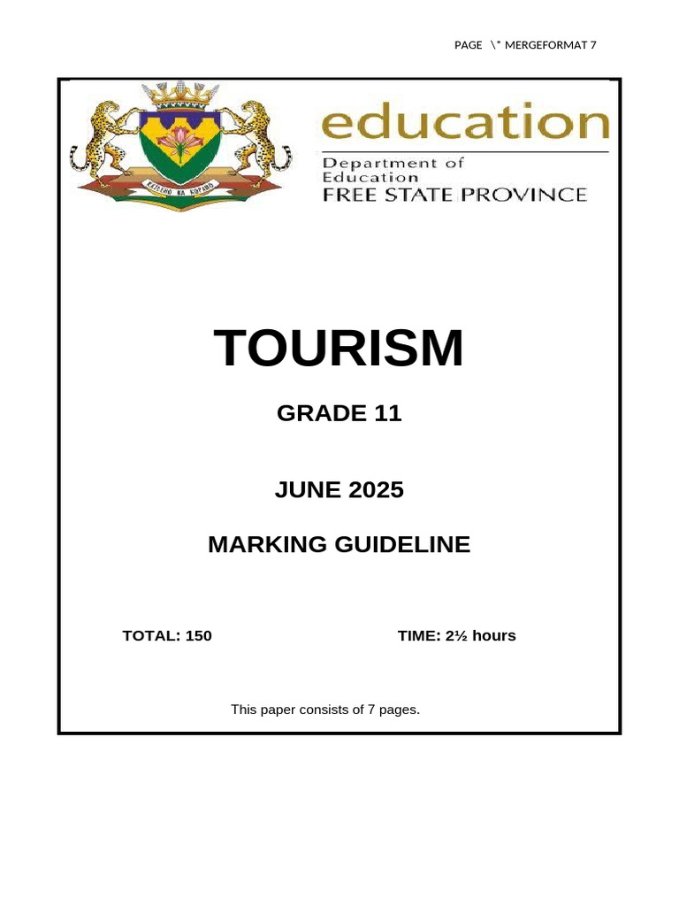 Grade 11 June 2025 Tourism Marking Guideline | PDF | Transport