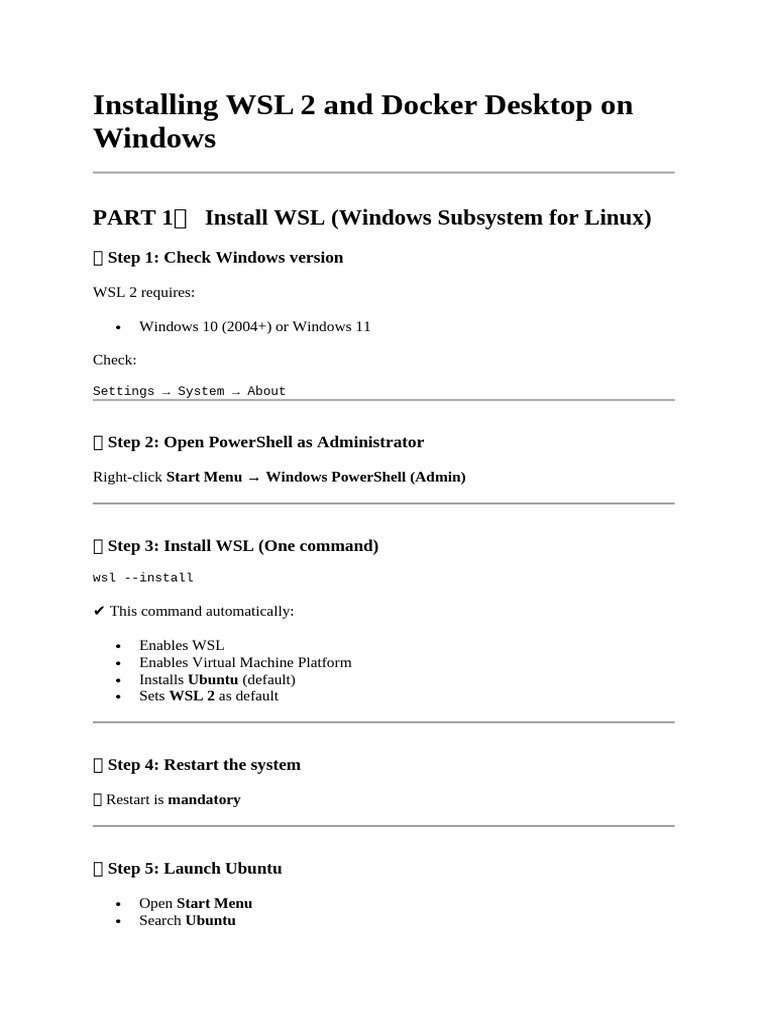 Install WSL 2 and Docker on Windows | PDF