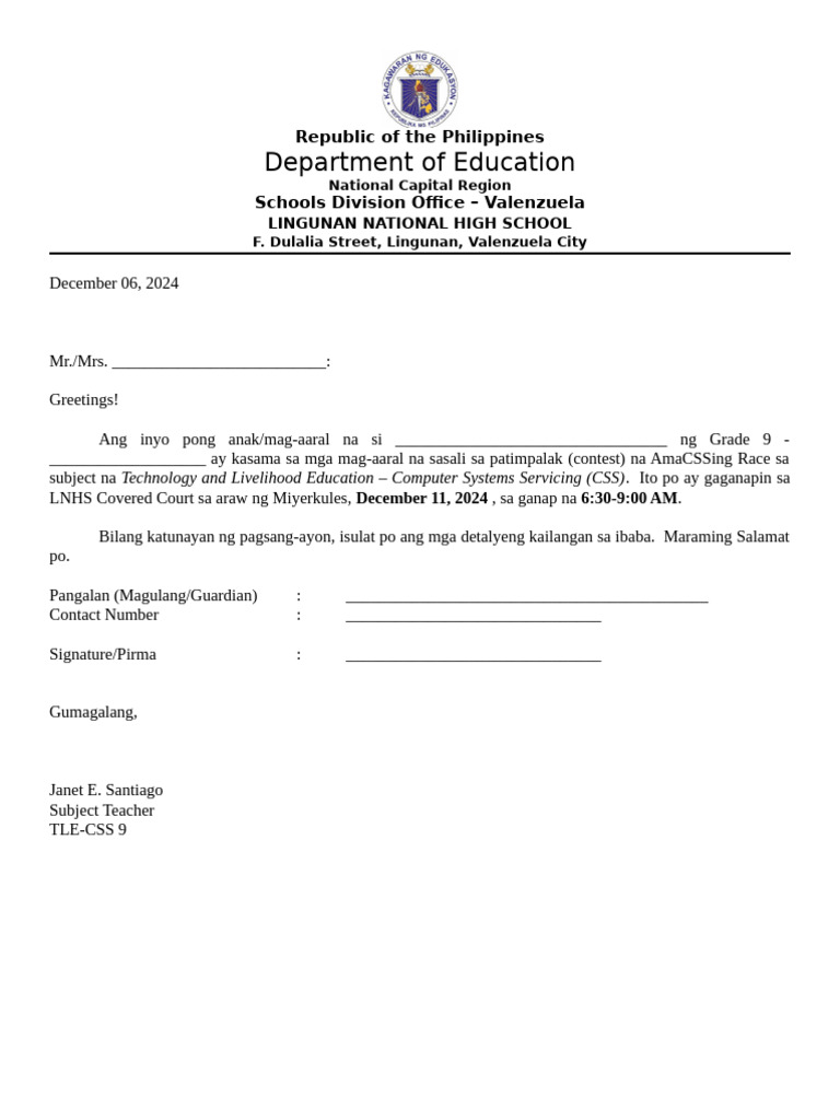 Parent Consent AmaCSSing Race | PDF