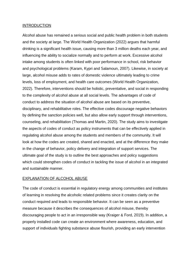 Codes of Conduct for Alcohol Abuse Prevention | PDF | Alcohol Abuse ...
