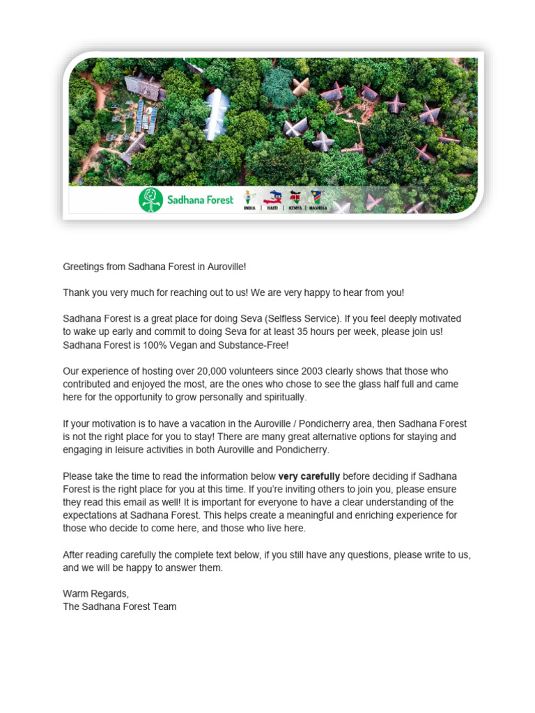 Seva Volunteer Opportunities at Sadhana Forest | PDF | Volunteering
