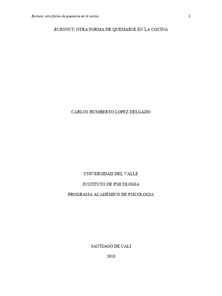 Burnout, Otra Forma de Quemarse en La Cocina - Tésis Psicología | PDF ...