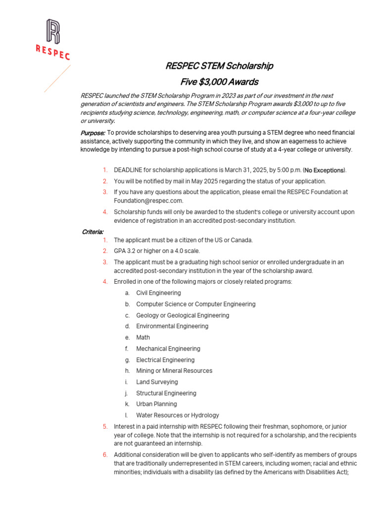 RESPEC STEM Scholarship Program 2023 | PDF | Engineering | Science ...