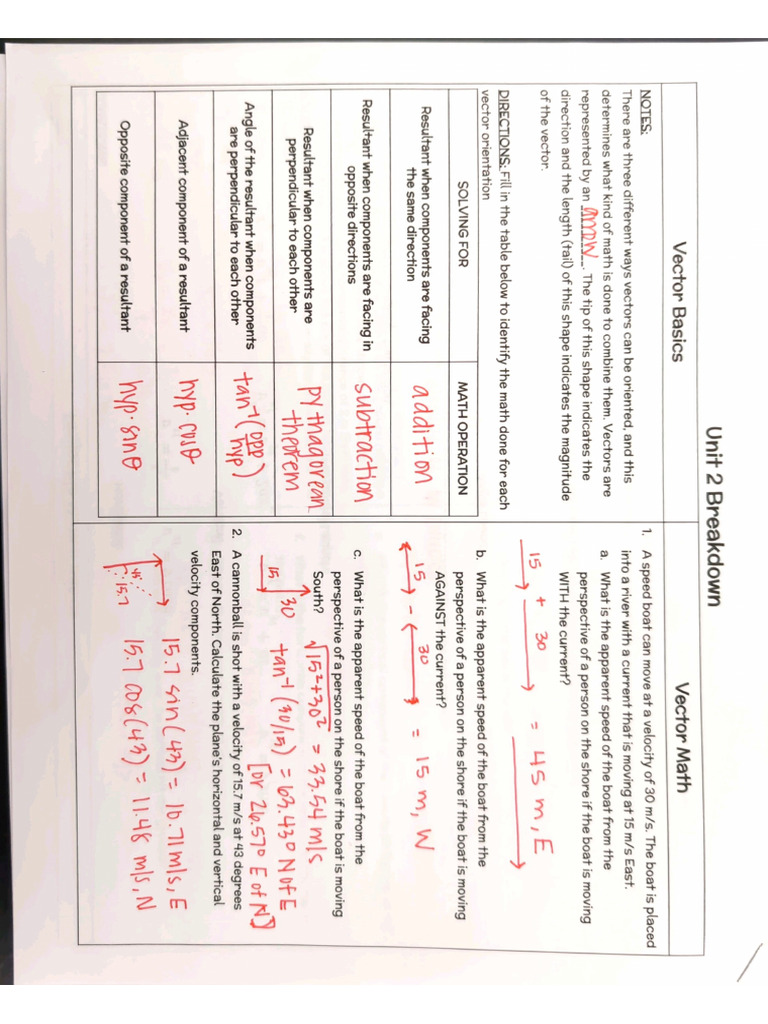 ANSWER KEY for Honors Physics Unit 2 Breakdown | PDF