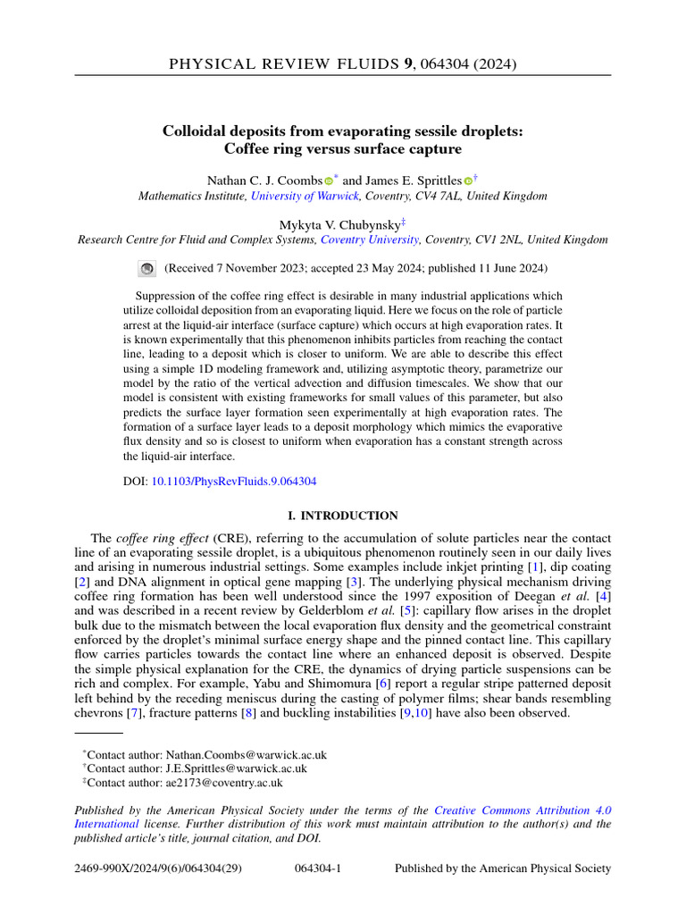 Colloidal deposits from evaporating sessile droplets: Coffee ring ...