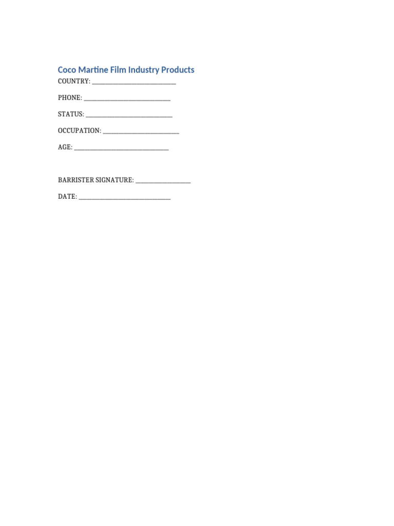 Coco Martine Film Industry Products Form | PDF