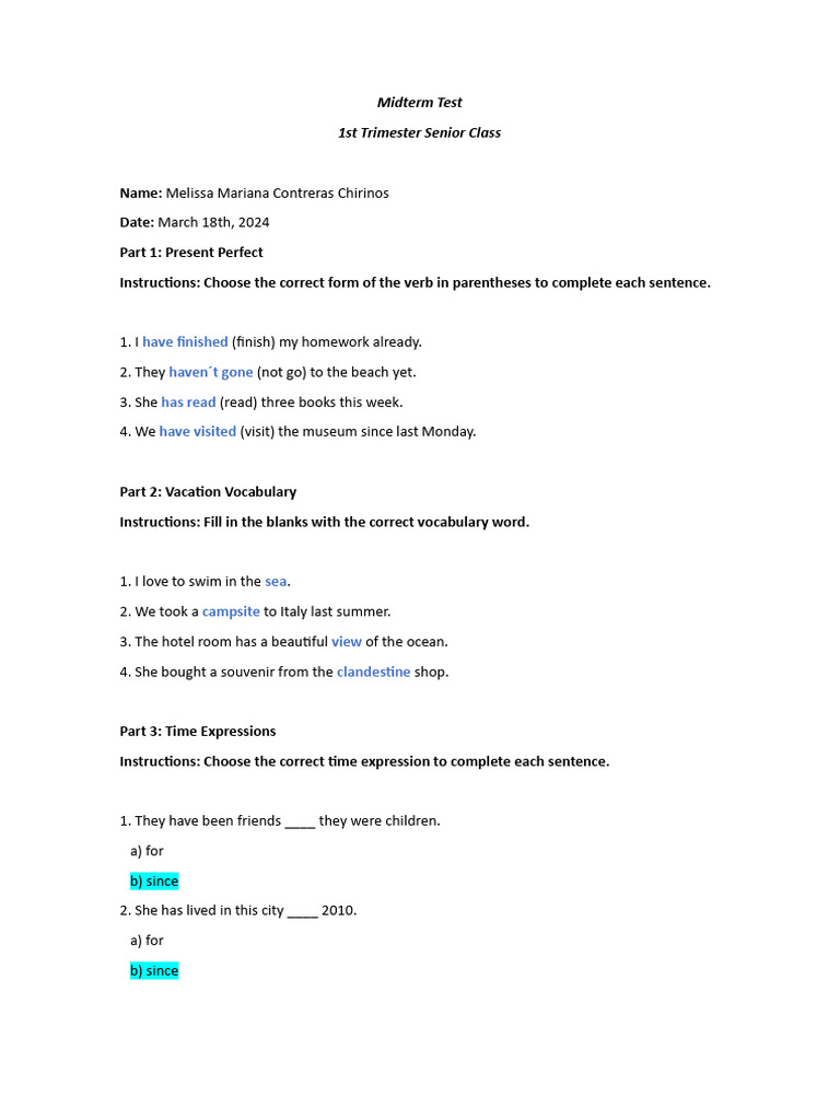 Senior Class Midterm Test: English Skills | PDF | Linguistics | Grammar