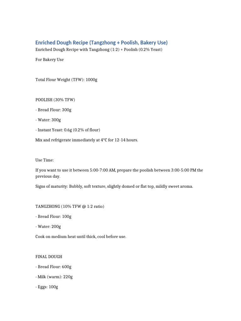 Enriched Dough Recipe with Tangzhong | PDF