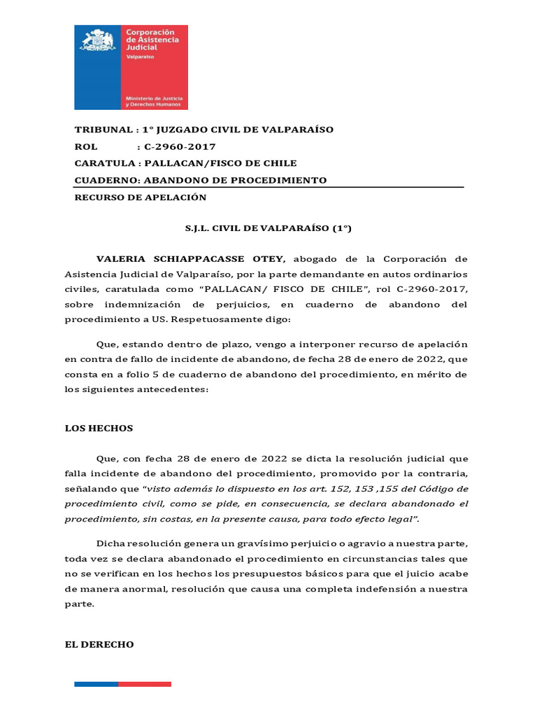 Formato apela abndono por extemporaeno | PDF | Sentencia (ley) | Procedimiento Civil