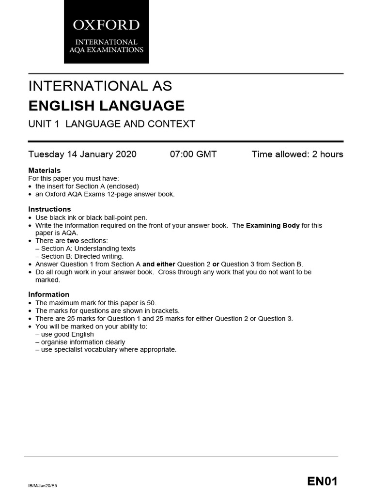as-english-language-unit-1-quesiton-paper-jan20 | PDF | Learning ...