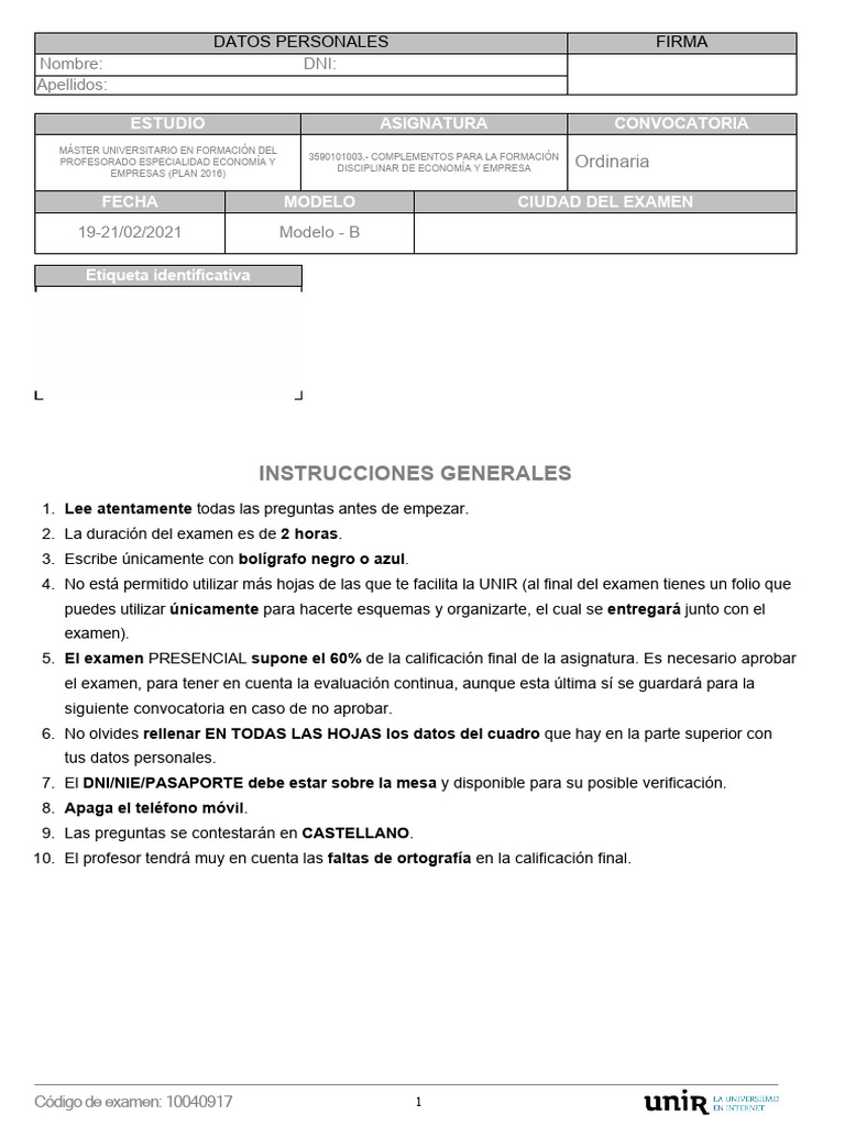 examen complementos | PDF
