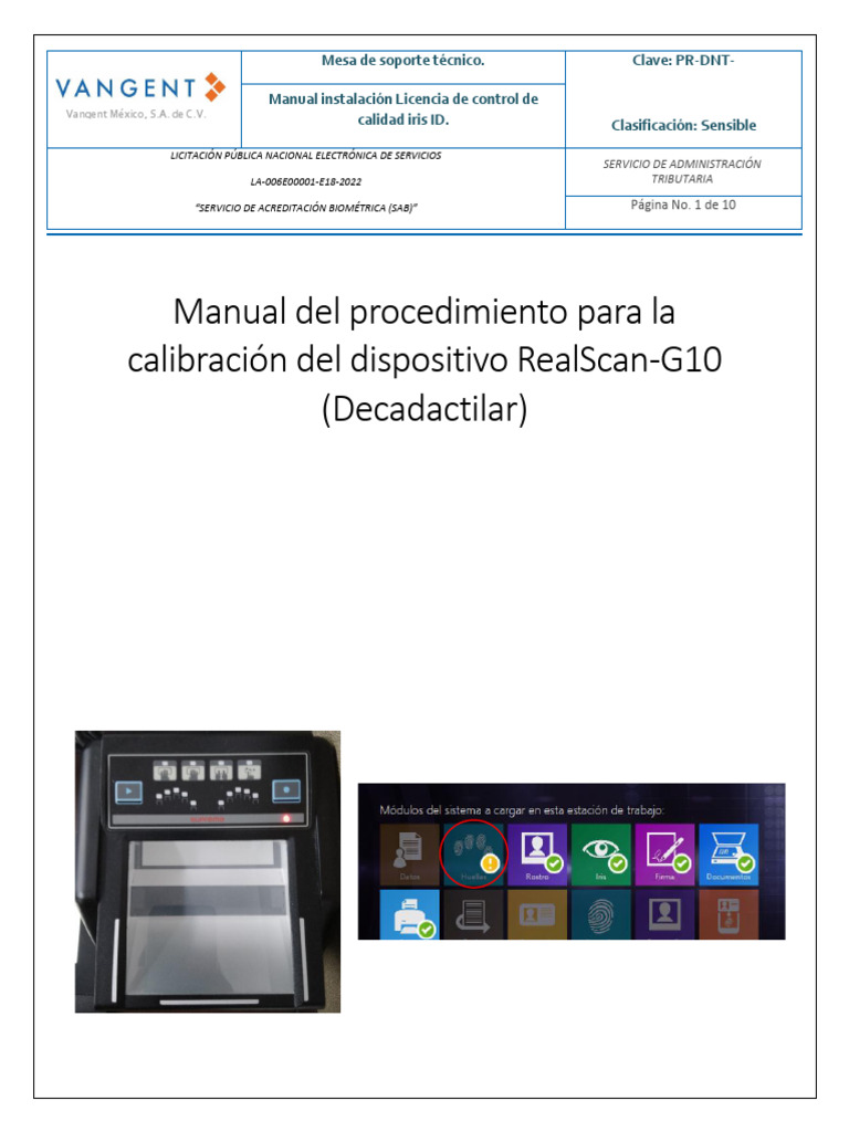 Calibración del Escáner RealScan-G10 | PDF | Biometría | Calibración