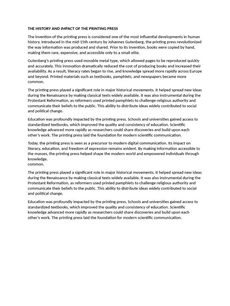 Impact of the Printing Press on Society | PDF | Printing Press | Printing