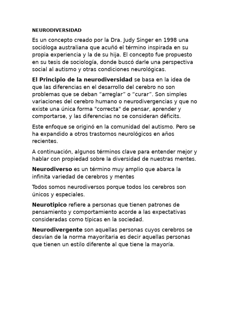 Neurodiversidad un pequeño resumen de conceptos | PDF | Autismo ...