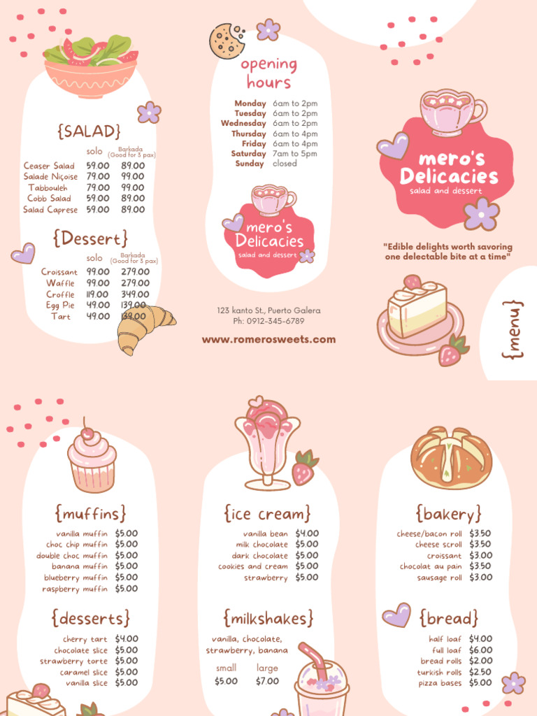 Pastel Cute Playful Illustrated Dessert Folded Cafe Menu | PDF ...